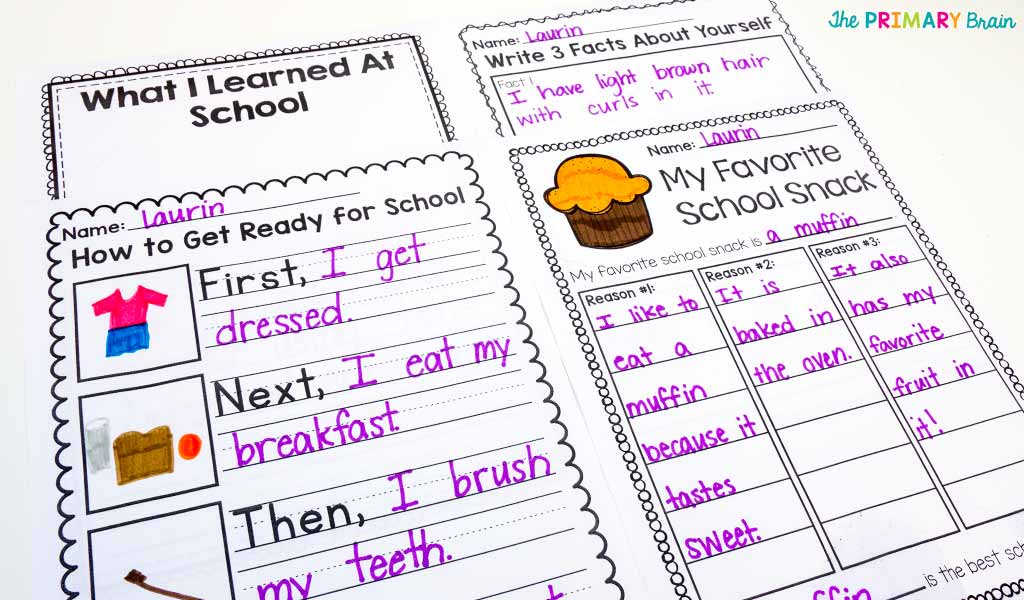 Back To School Writing Activities The Primary Brain